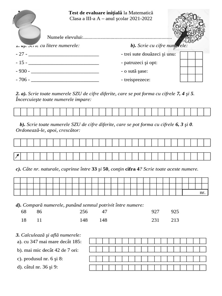 Test de Evaluare Initialamatematica r1 | PDF