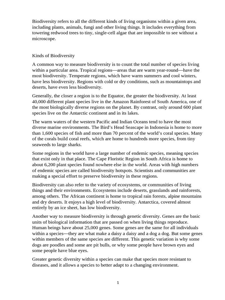 Biodiversity - Reading Practice | PDF | Biodiversity | Deforestation