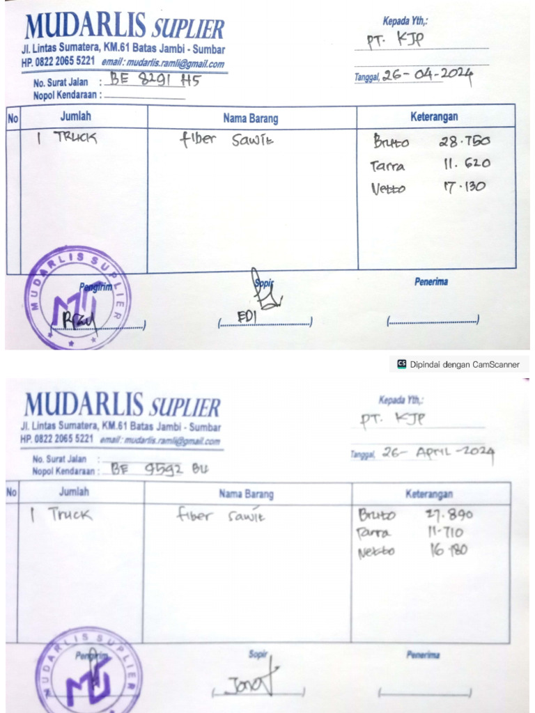 Surat Jalan Fiber Sawit KJP | PDF