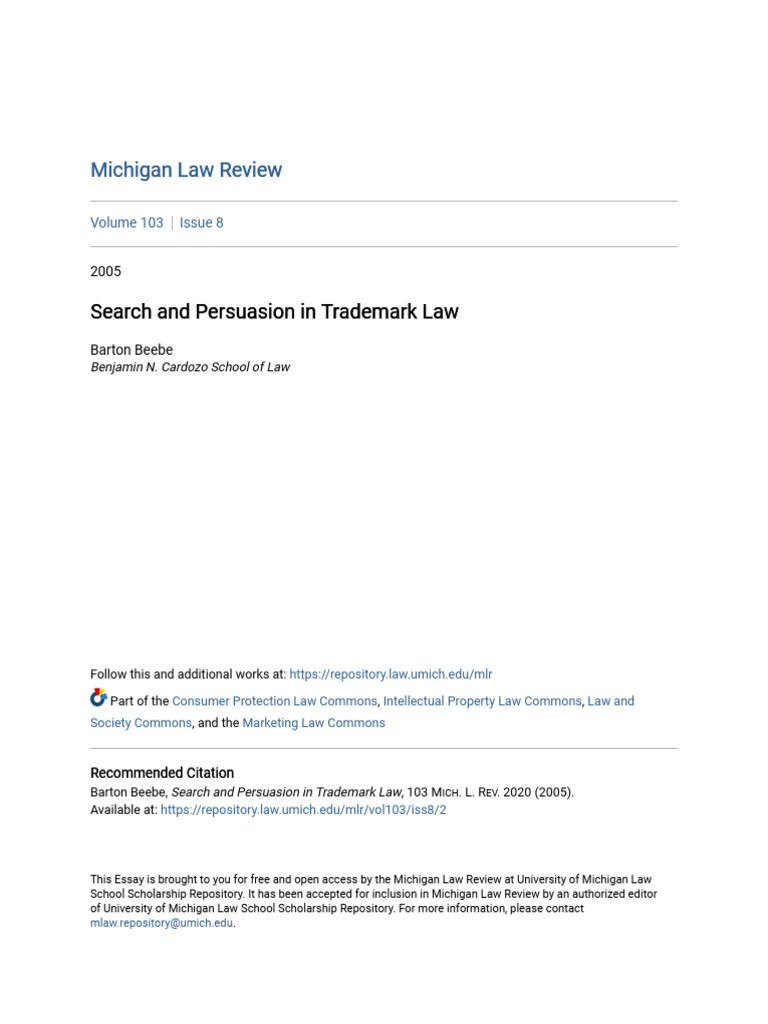 Prof Barton Beebe - Search and Persuasion in Trademark Law | PDF
