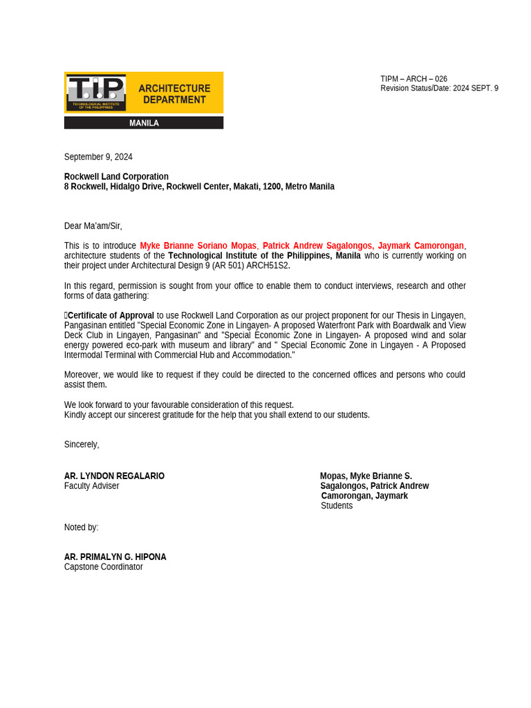 Capstone Request Letter | PDF