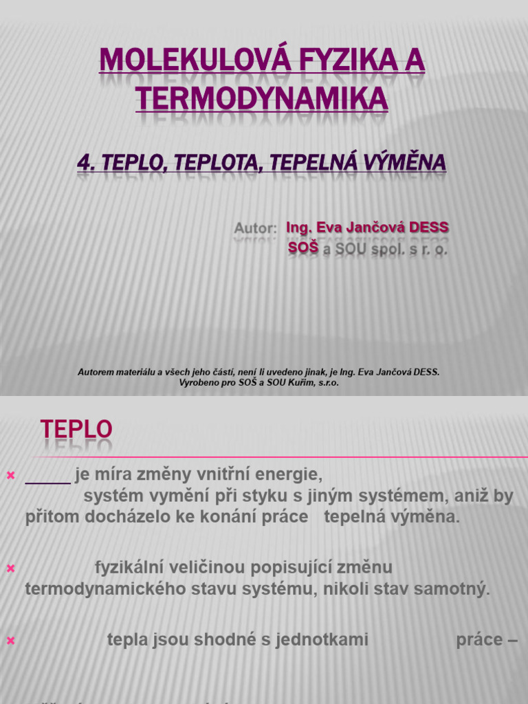 VY 32 INOVACE 21 04 Teplo Teplota Tepelna Vymena | PDF
