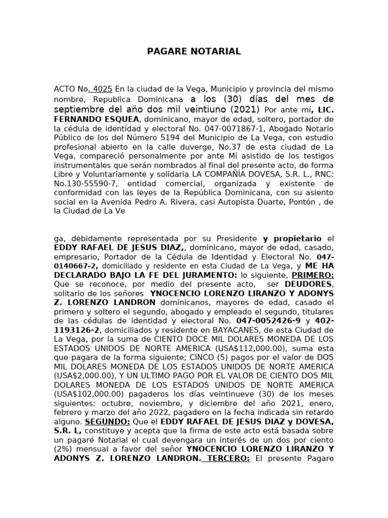 PAGARE NOTARIAL (PRACTICA DE HERIBERT) | PDF