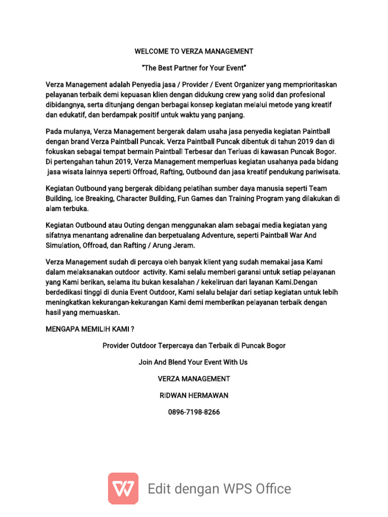 Surat Penawan Kegiatan Verza Management | PDF