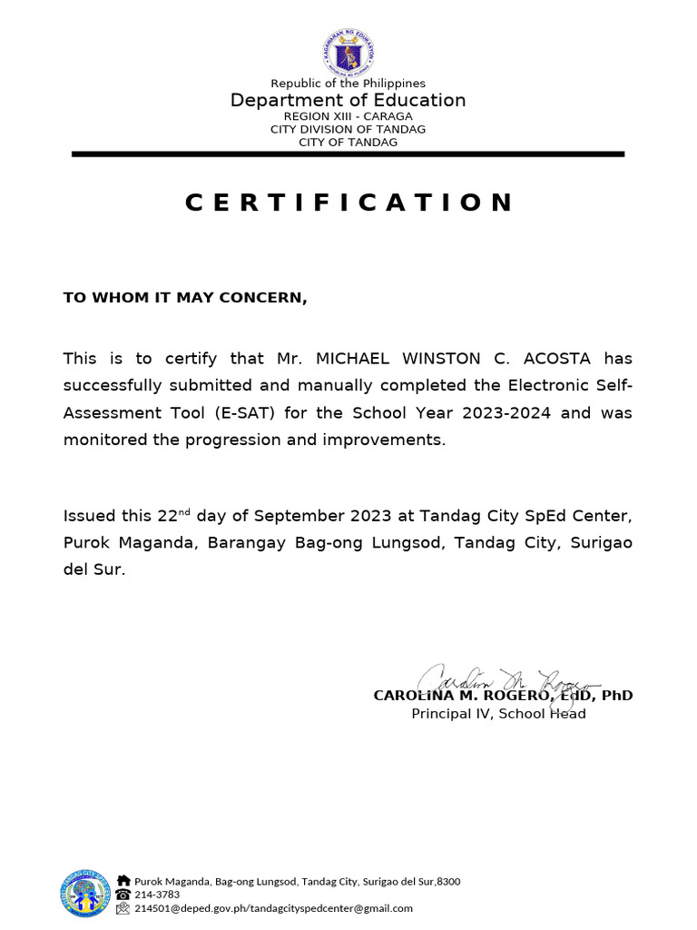 E SAT Certification | PDF