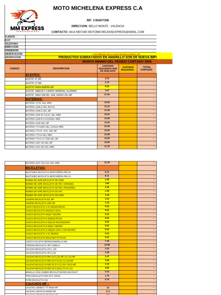 Lista Moto Michelena Express 14-9-2024-1 | PDF