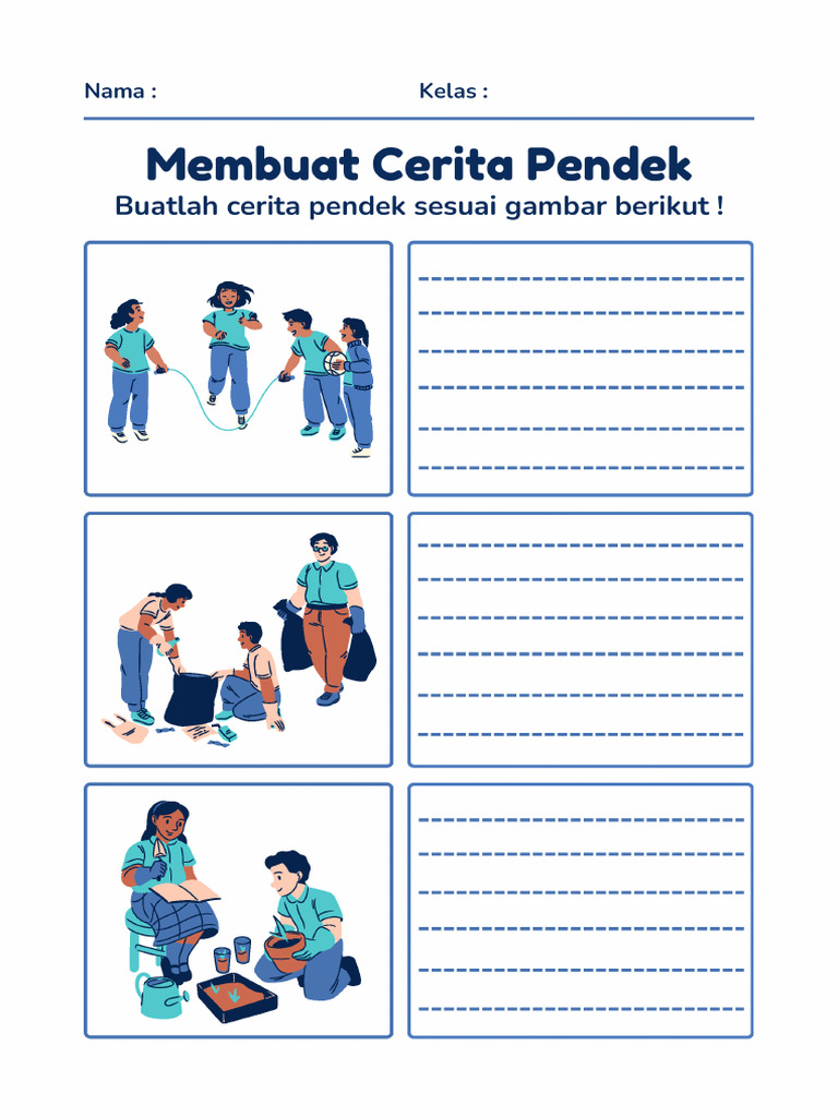 Biru Ilustrasi Belajar Menulis Kalimat Lembar Kerja - 2 | PDF