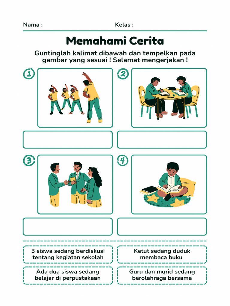 Biru Ilustrasi Belajar Menulis Kalimat Lembar Kerja - 3 | PDF