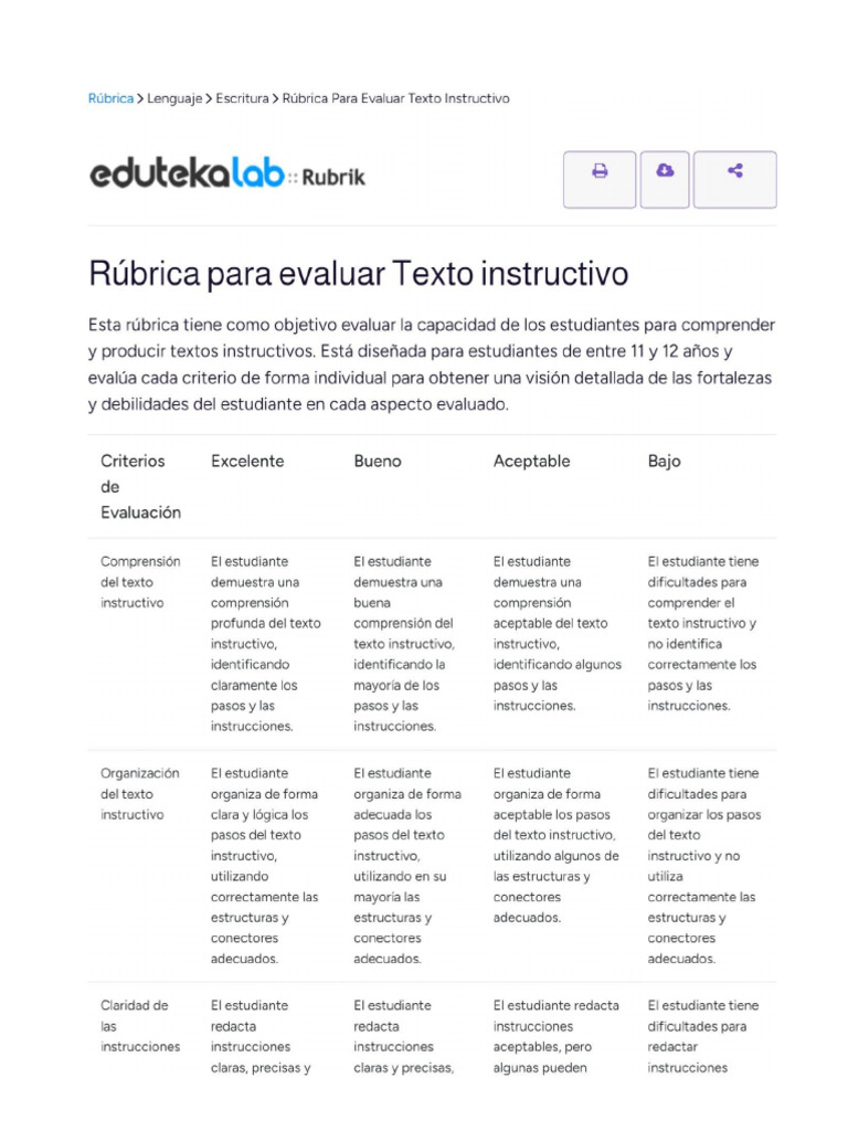 Rúbrica para Evaluar Texto Instructivo | PDF
