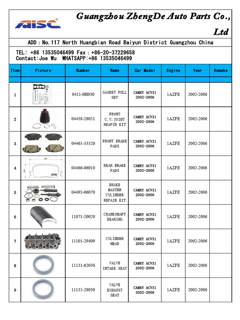 Toyota Camry Acv30 2002-2006 | PDF
