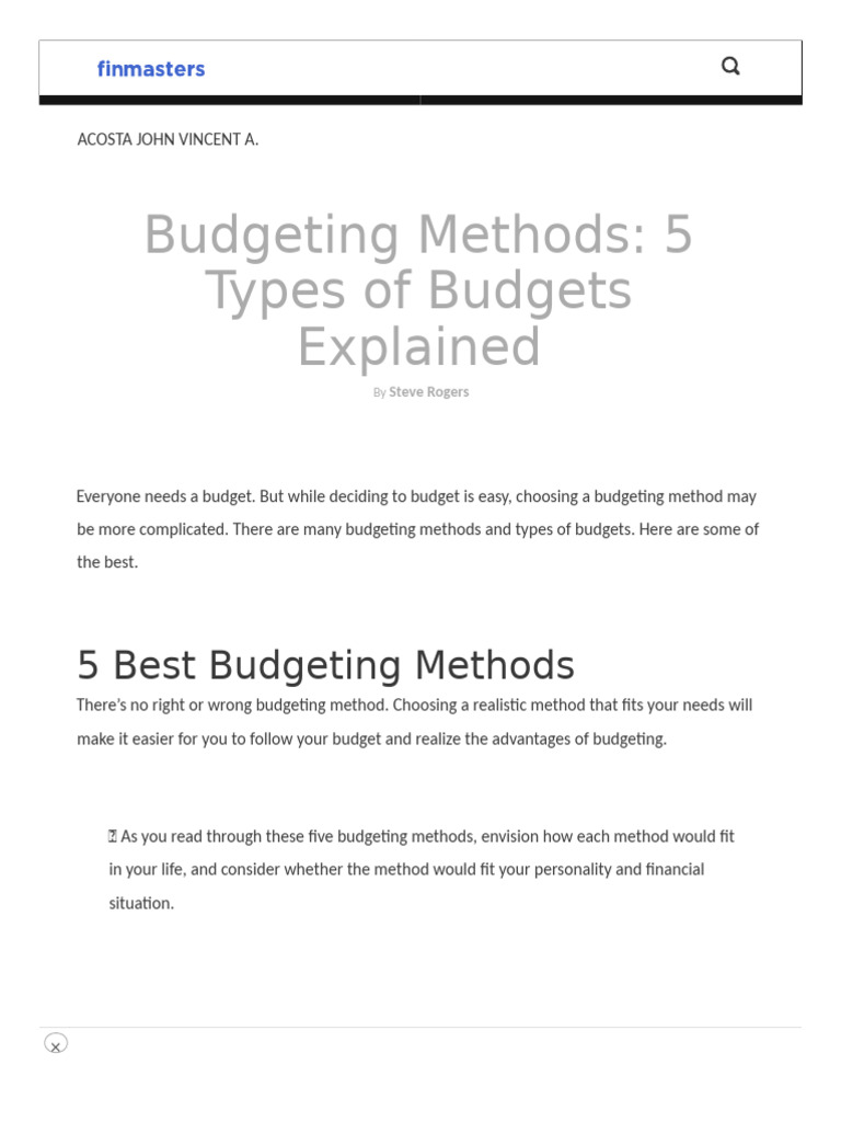 Budgeting Methods - 5 Types of Budgets Explained | PDF
