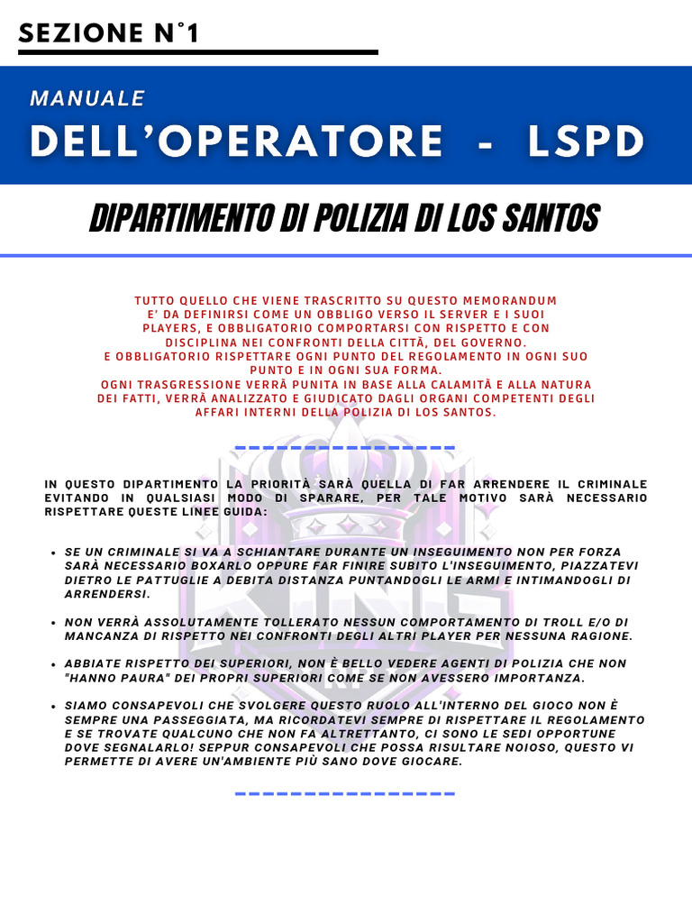 Manuale Interno - LSPD (King RP) | PDF