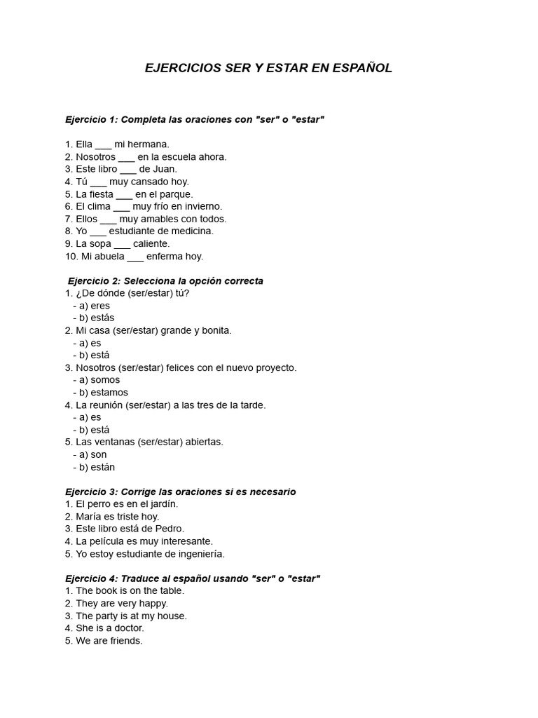 Ejercicios Ser y Estar en Español | PDF