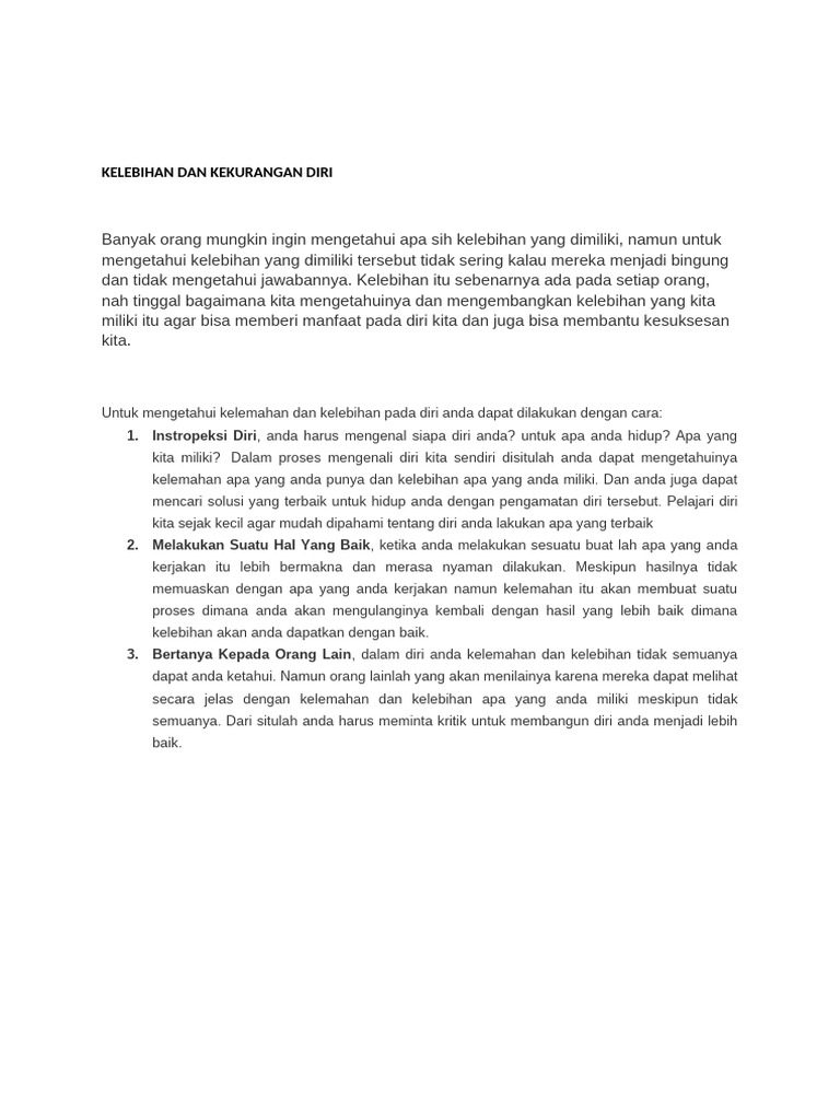 Kelebihan Dan Kekurangan Diri | PDF