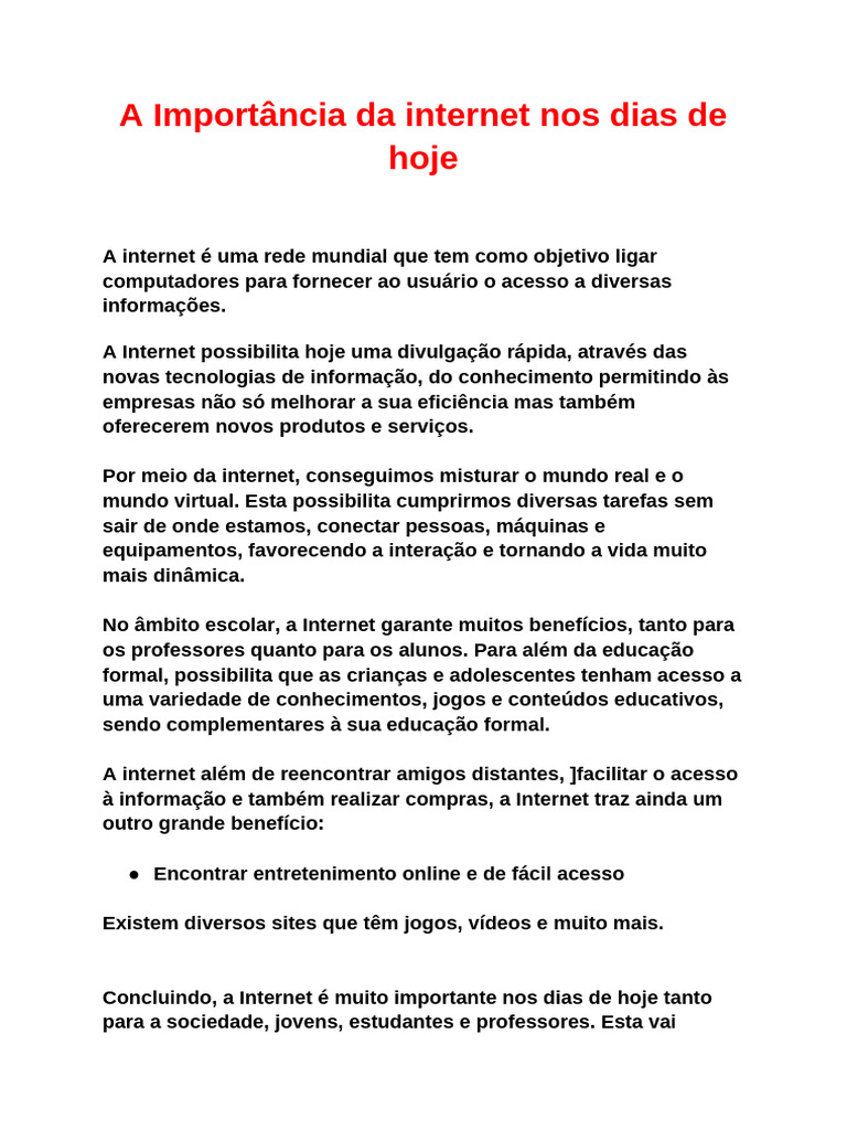A Importância Da Internet Nos Dias de Hoje | PDF