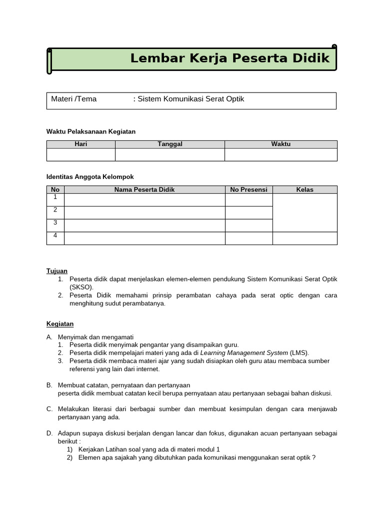 LKPD-01 Propagasi Gelombang Cahaya | PDF