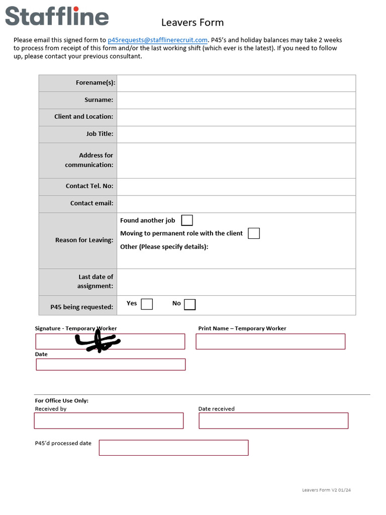 Leavers Form v2 0124 Edt | PDF