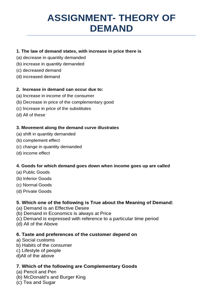 Assignment - Theory of Demand | PDF