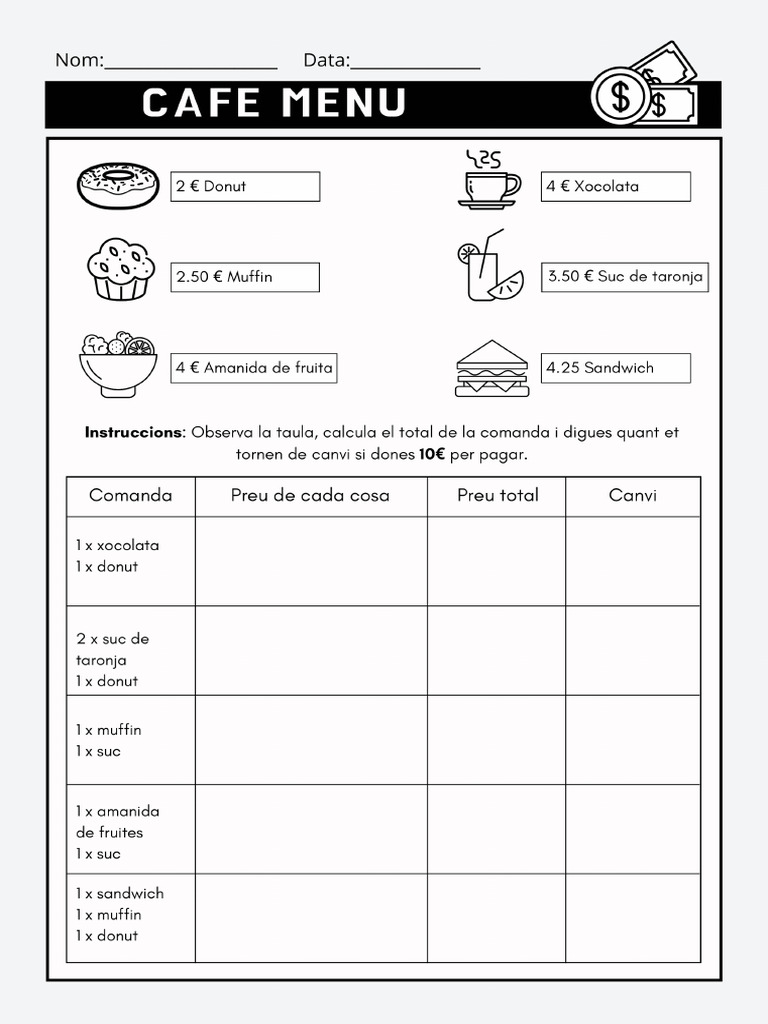 Cafe Menu I Llista de La Compra | PDF