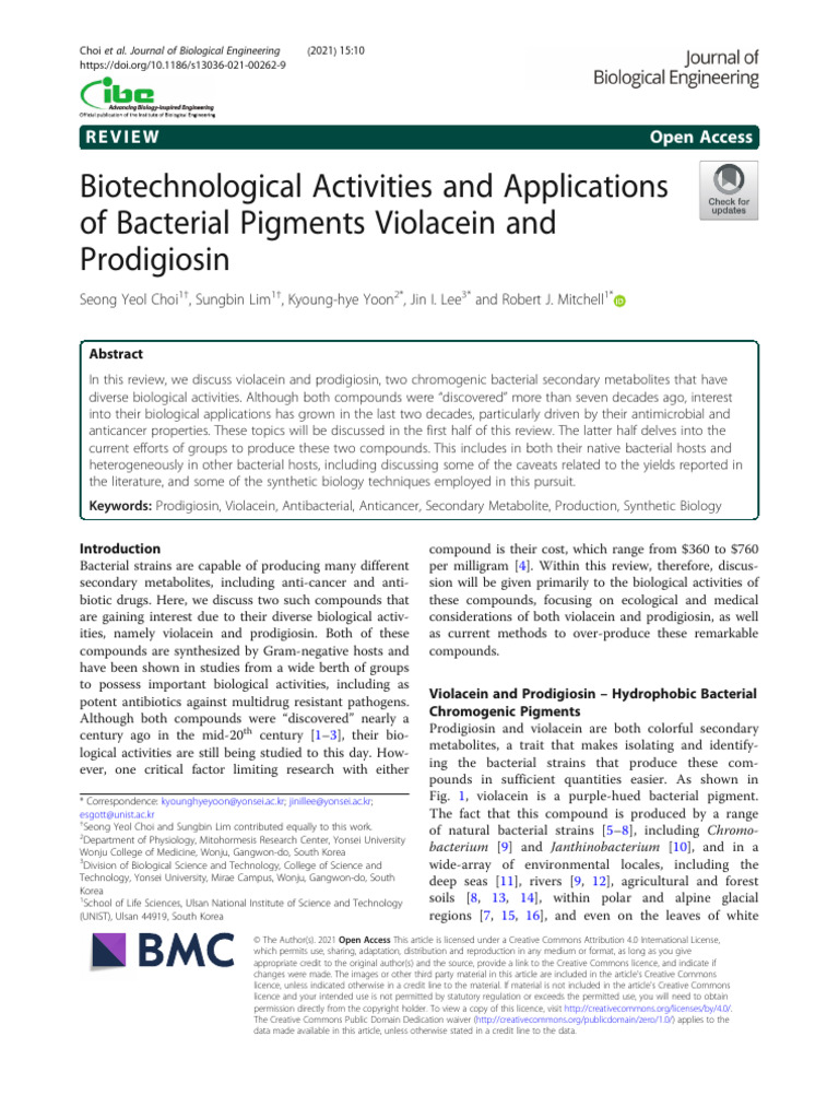 Biotechnological Activities and Applications of Bacterial Pigments Violacein and Prodigiosin ...