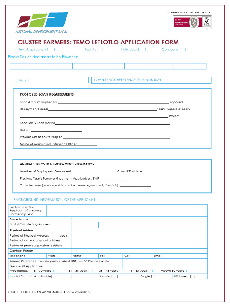 Temo Letlotlo Application Form Clusters 2.2 | PDF
