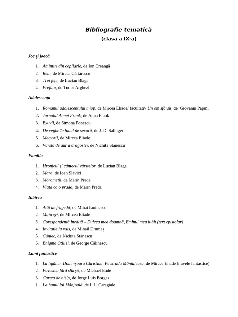 Teme Literare Clasa 9 | PDF