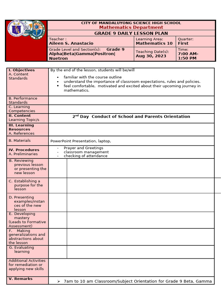 DLP - 1ST DAY - AUG 30 - Students and Parents Orientation | PDF