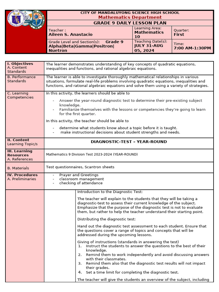 DLP - July 31 24 - Q1 - Pre-Test | PDF