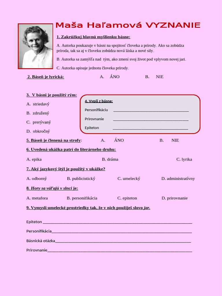 SJL 8 MASA HALAMOVA-Vyznanie | PDF