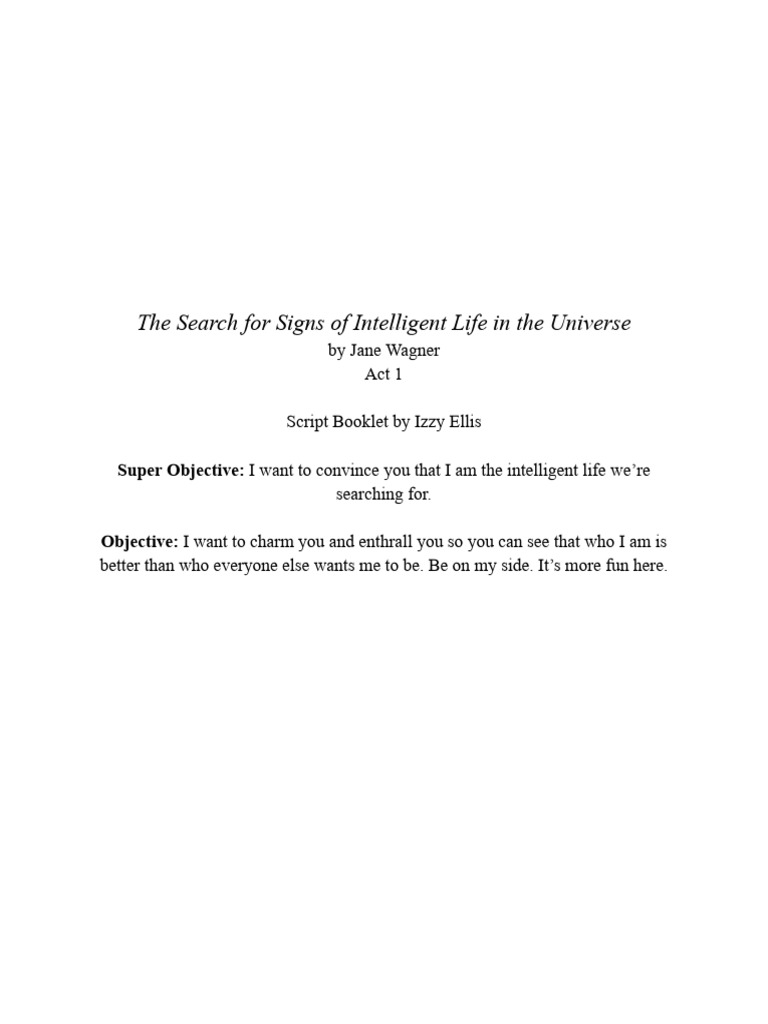 The Search For Intelligent Life in The Universe Script Booklet | PDF