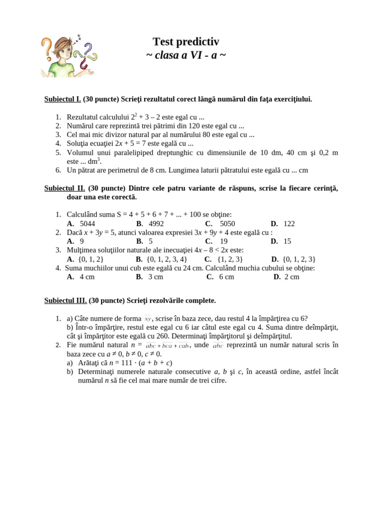 0 Test Predictiv Clasa A Via | PDF