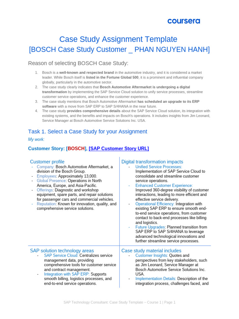 SAP Implementing - Nguyen Hanh - C1 - Case-Study-Template | PDF