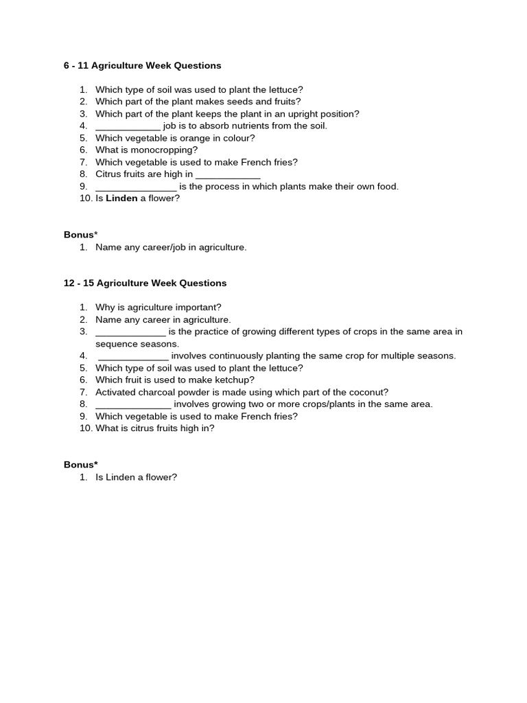 Agriculture Questions | PDF