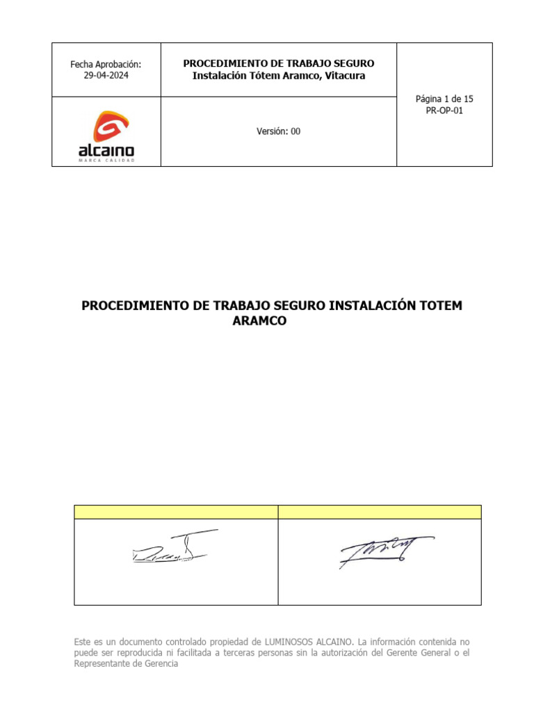 Procedimiento Trabajo Seguro - Montaje Totem Aramco | PDF