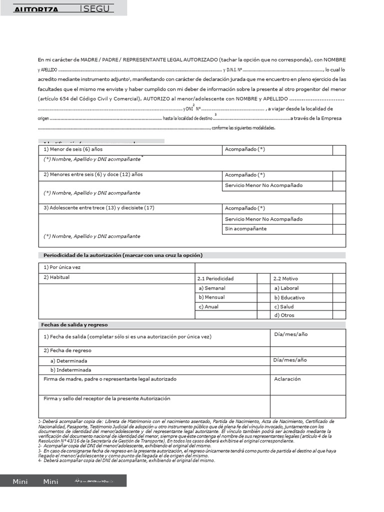 Autorizacion Menores CNRT | PDF