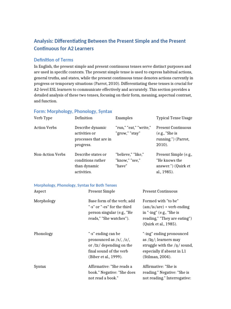 Present Simple vs Continuous Analysis | PDF