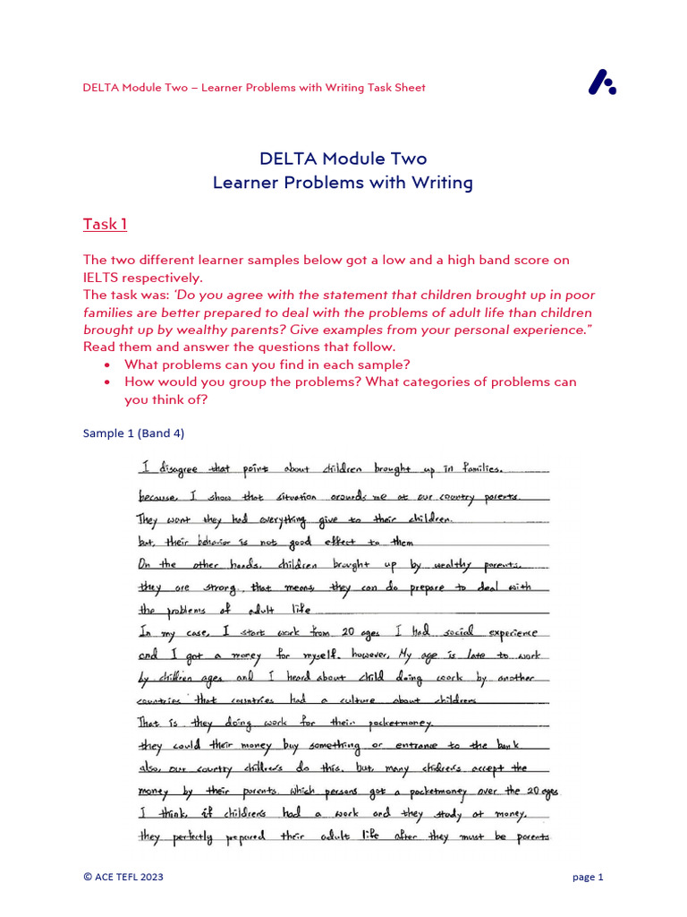 Learner Problems With Writing Task Sheet | PDF