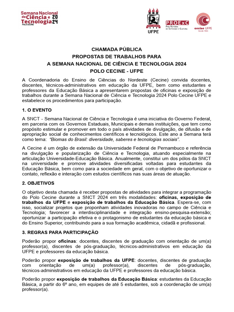 Chamada SNCT 2024 | PDF