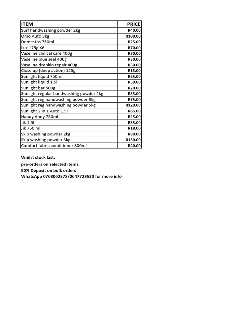 Stock Price List | PDF | Cooking, Food & Wine | Home & Garden