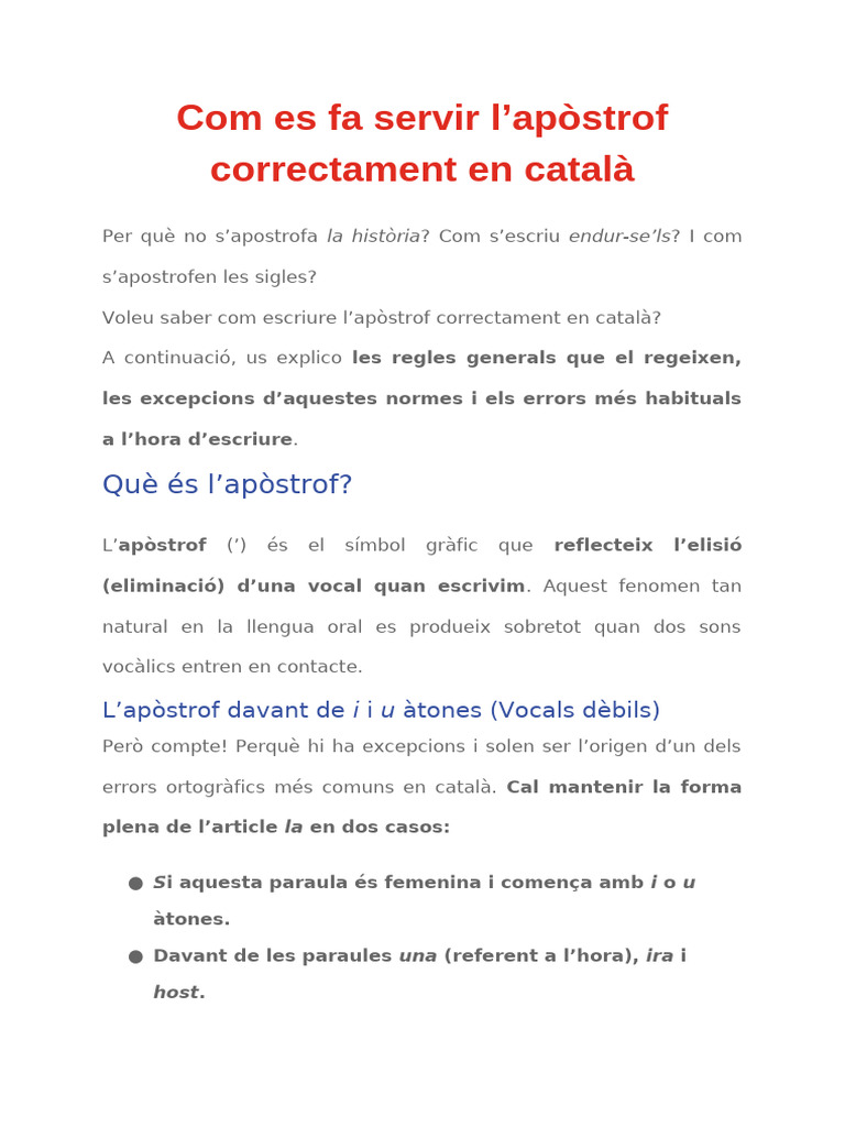 Ortografia L'apòstrof | PDF