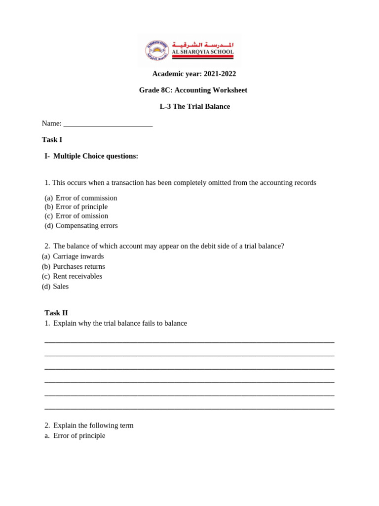 8c worksheet L-3 The Trial Balance (1) | PDF