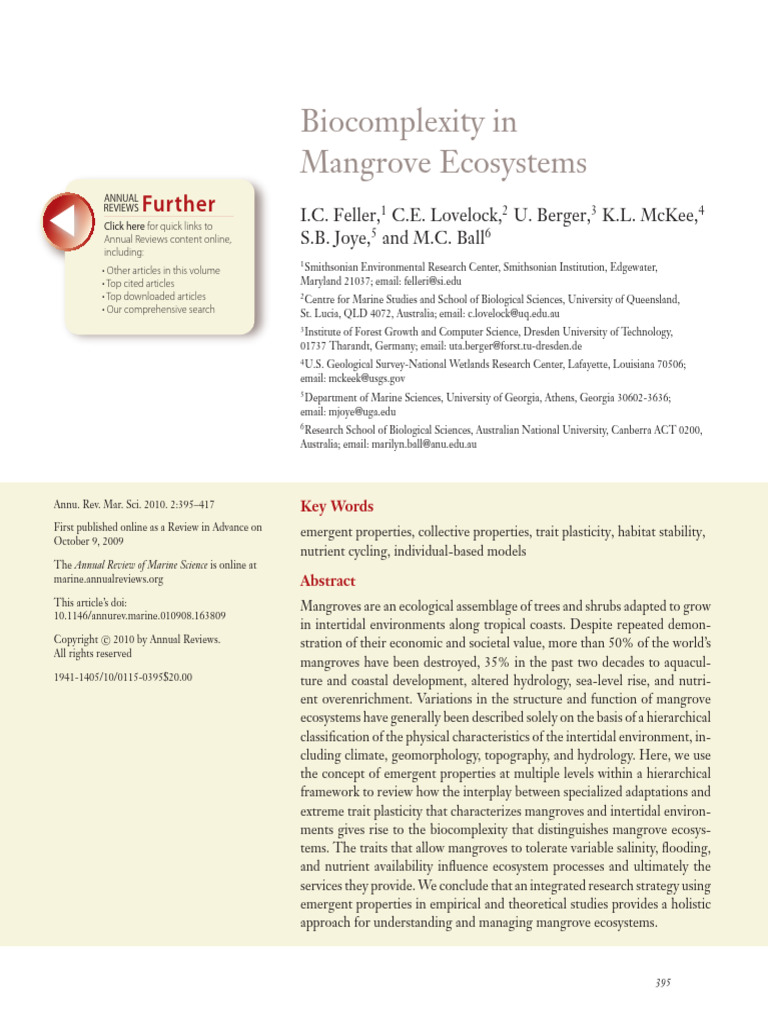 Biocomplexity in Mangroves | PDF