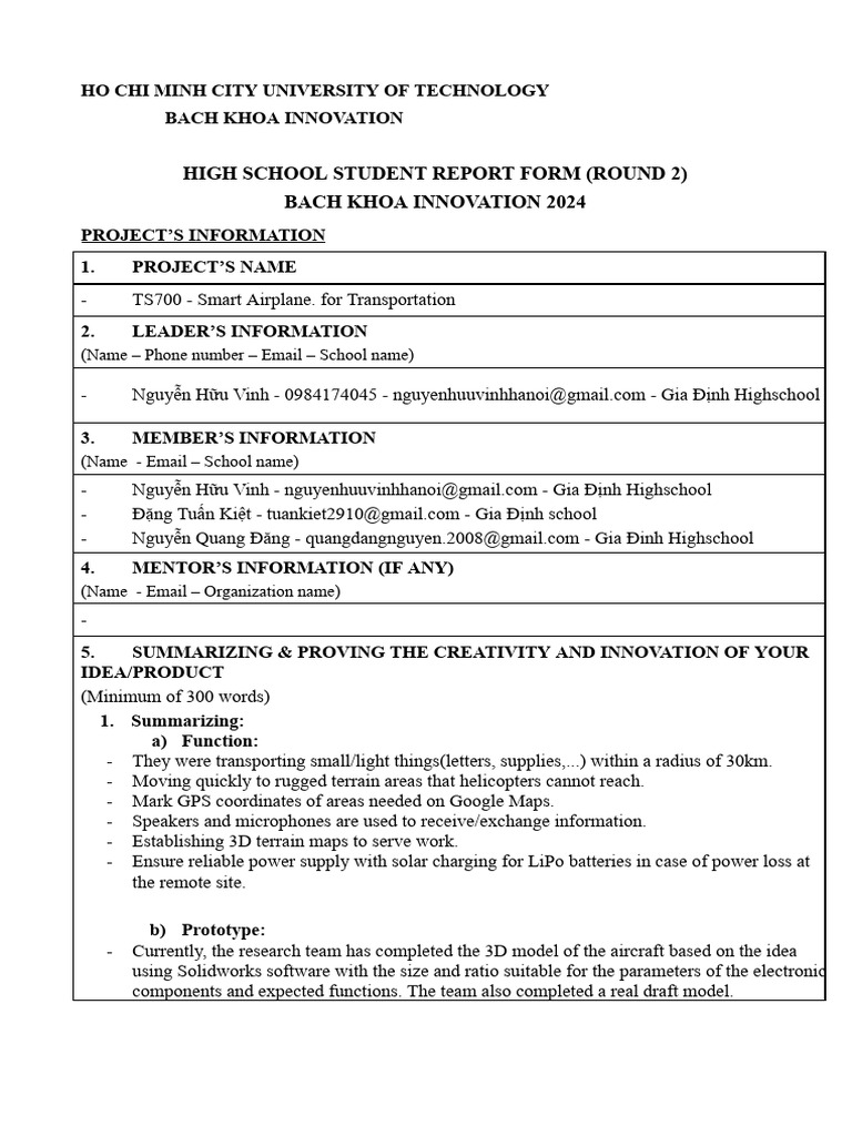Thousand Sunny - Gia Dinh High School - Report Form - Round 2 | PDF