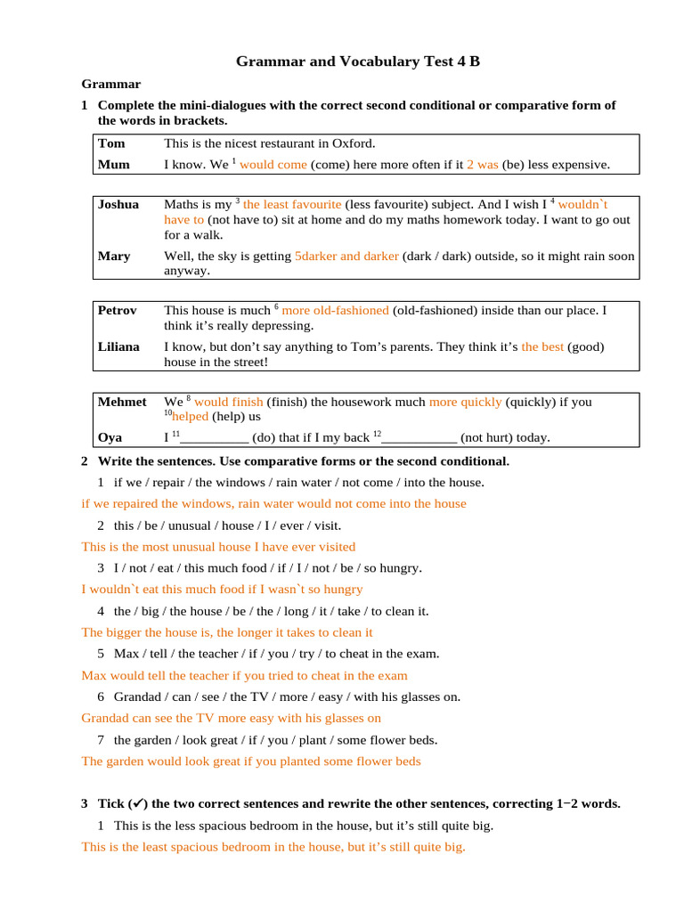 Grammar and Vocabulary Test 4B | PDF