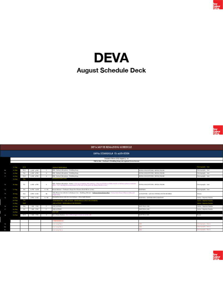Deva - August Schedule Deck | PDF