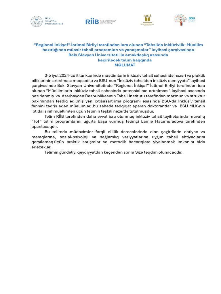 Təlim Haqqında Məlumat | PDF