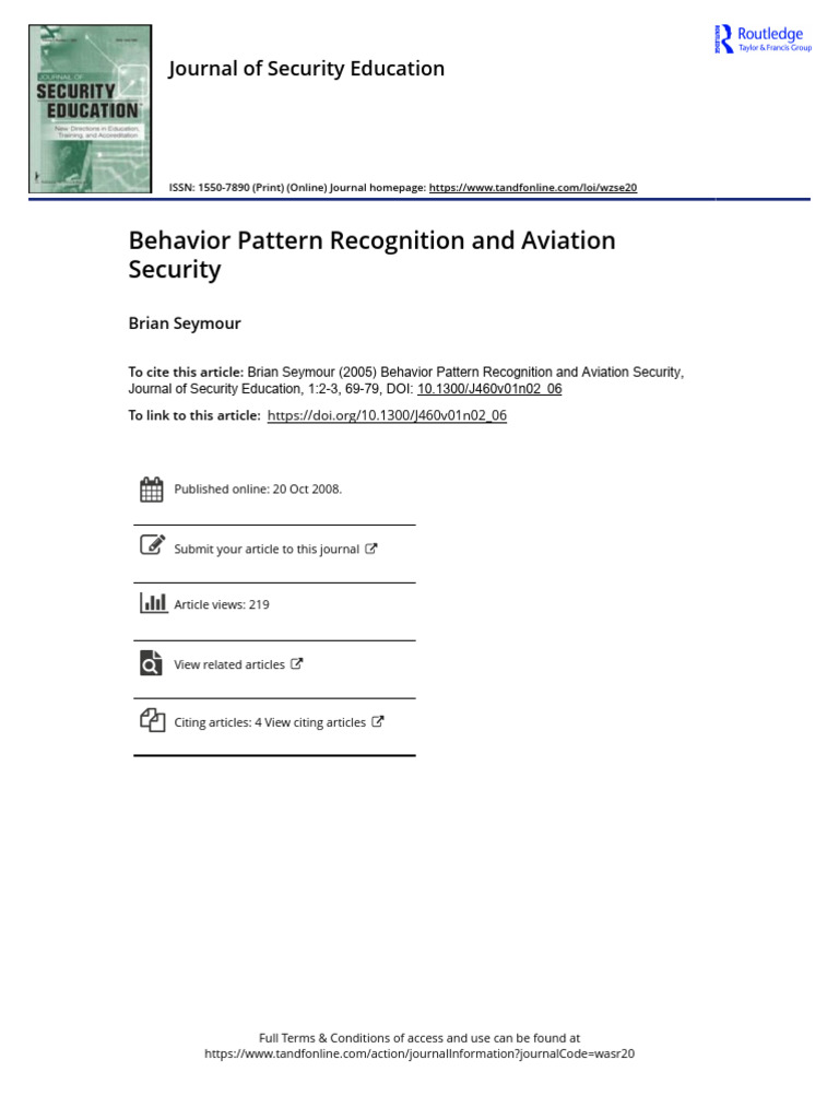 Behavior Pattern Recognition and Aviation Security | PDF
