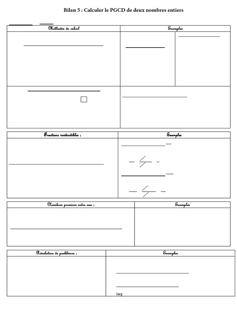 Bilan 5 Calculer Le Pgcd De Deux Nombres Entiers Pdf