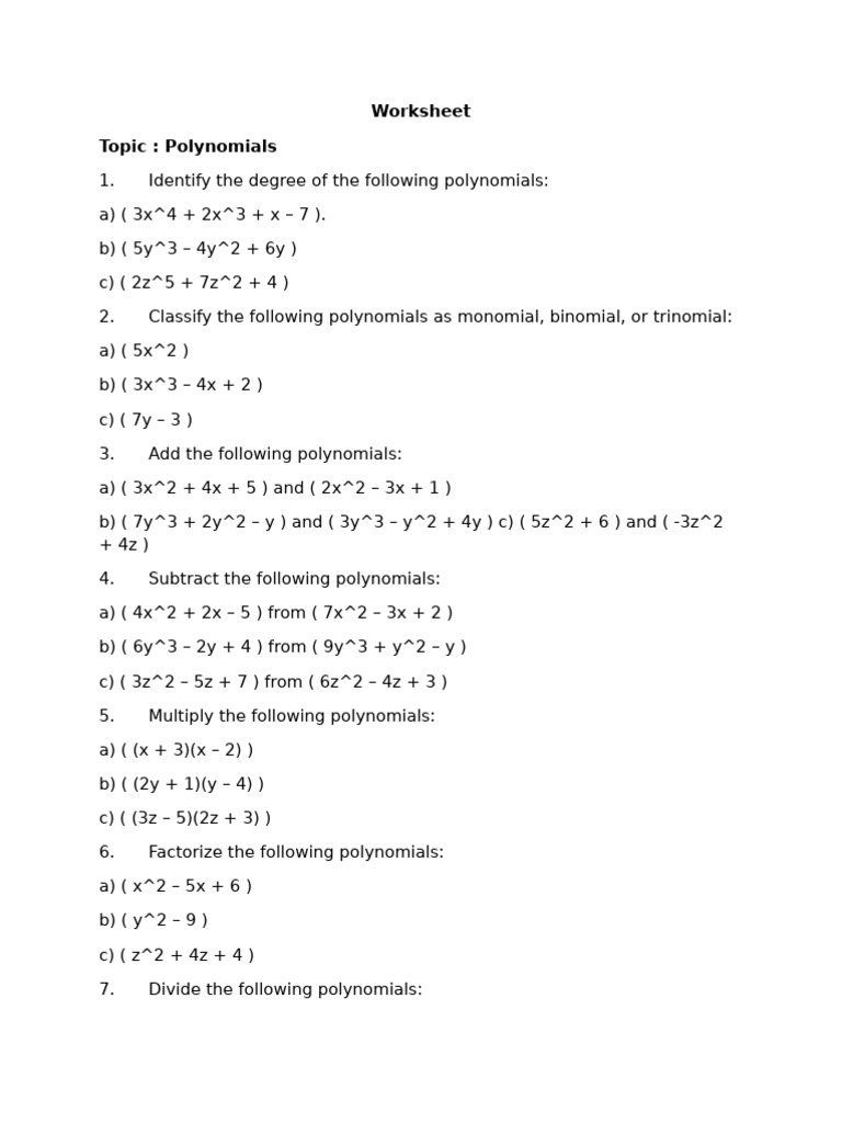 Class 9 - Worksheet | PDF