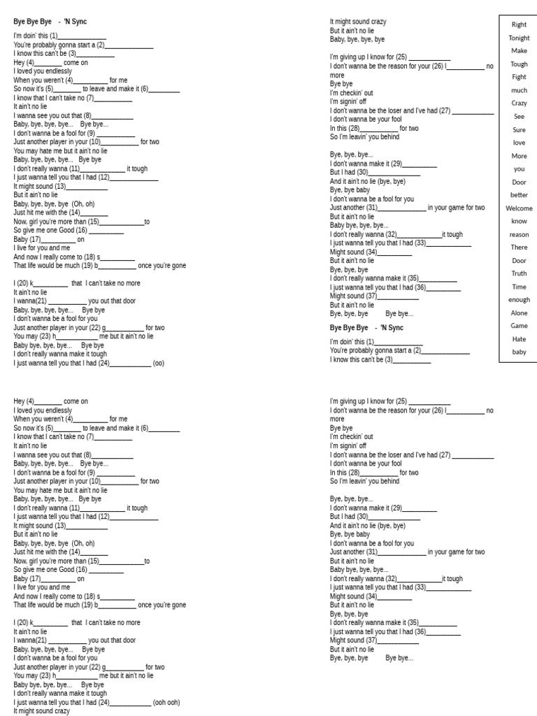 Bye Bye Bye listening exercise | PDF